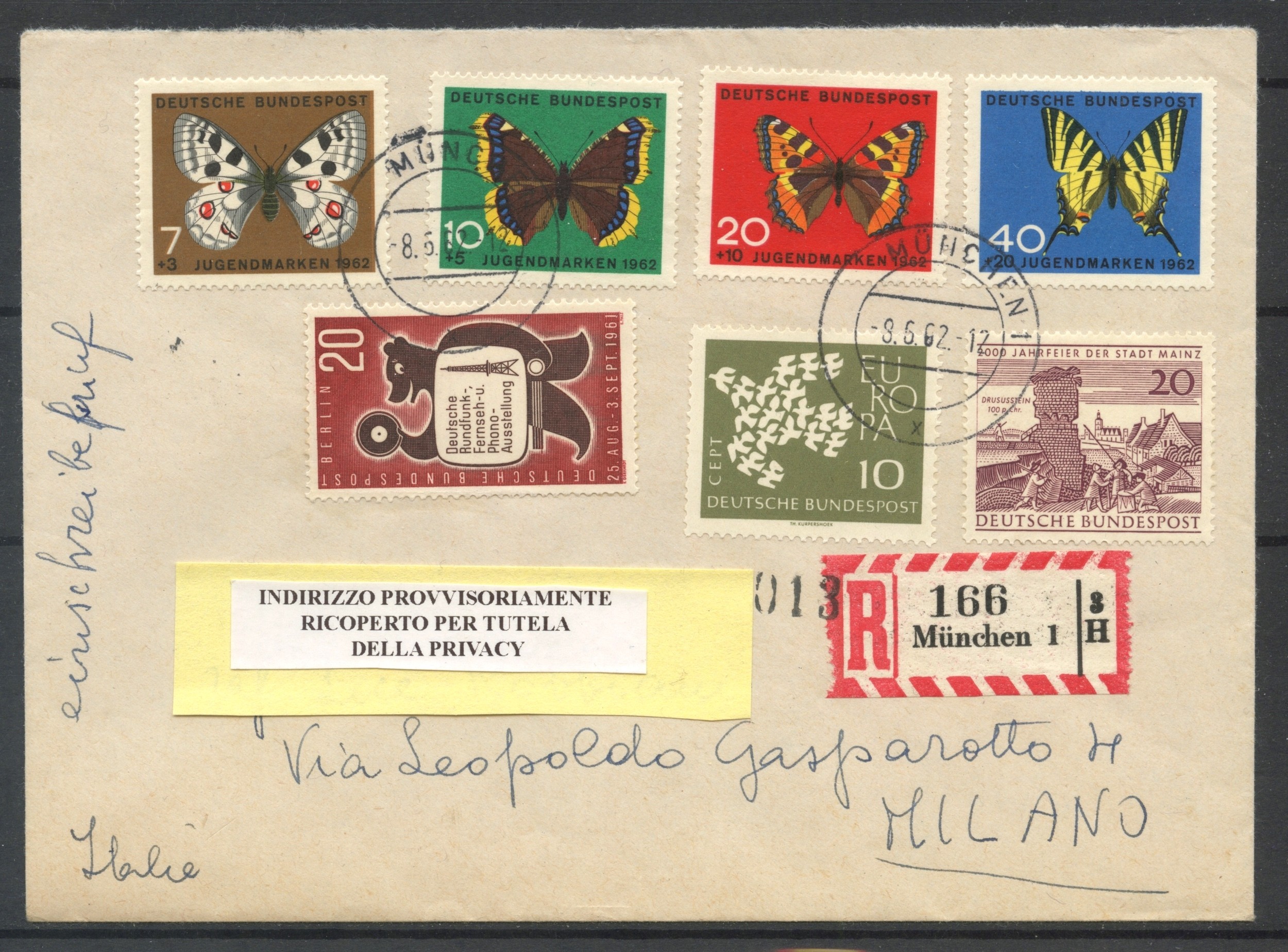 1962 - GERMANIA - BUSTA RACCOMANDATA DA MONACO A MILANO - LOTTO/32138